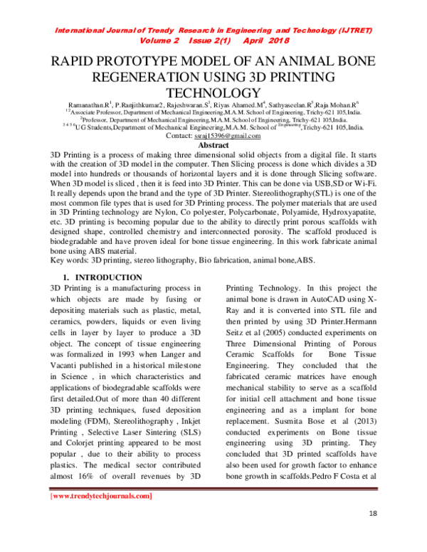 (PDF) RAPID PROTOTYPE MODEL OF AN ANIMAL BONE REGENERATION USING 3D ...