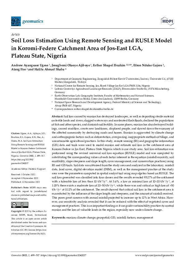 (PDF) Soil Loss Estimation Using Remote Sensing and RUSLE Model in ...