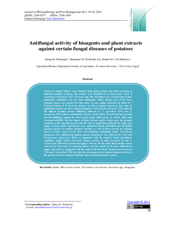 (PDF) Antifungal activity of bioagents and plant extracts against certain fungal diseases of ...