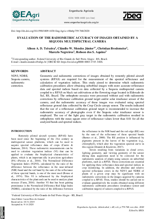 (PDF) Evaluation of the Radiometric Accuracy of Images Obtained by a ...