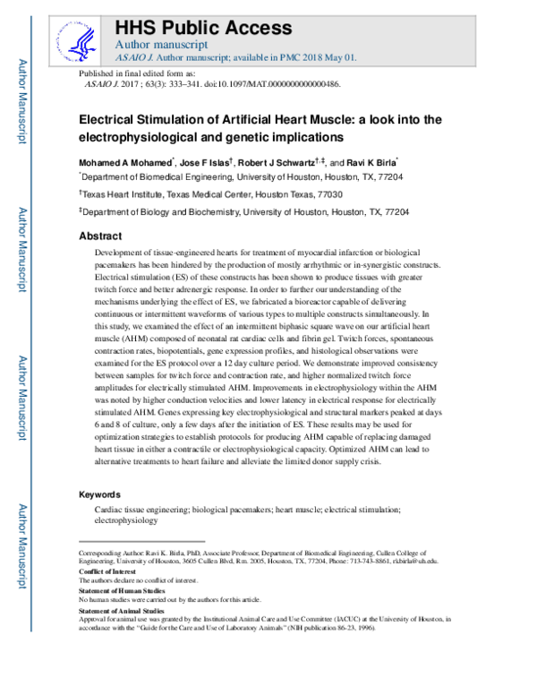 (PDF) Electrical Stimulation of Artificial Heart Muscle: a look into ...