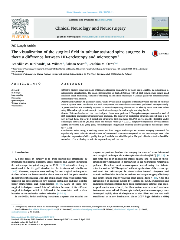 (PDF) The visualization of the surgical field in tubular assisted spine ...