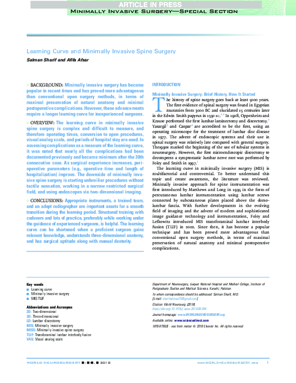 (PDF) Learning Curve and Minimally Invasive Spine Surgery