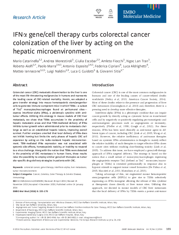 (PDF) IFNα gene/cell therapy curbs colorectal cancer colonization of the liver by acting on the ...
