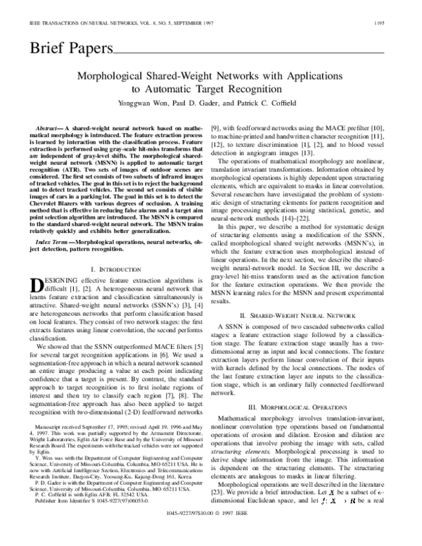 (PDF) Morphological shared-weight networks with applications to automatic target recognition