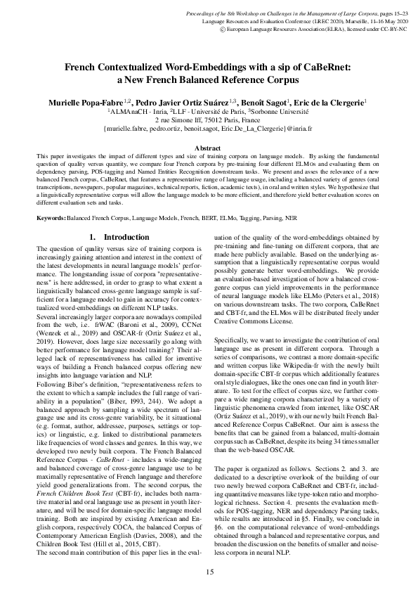 (PDF) French Contextualized Word-Embeddings with a sip of CaBeRnet: a ...