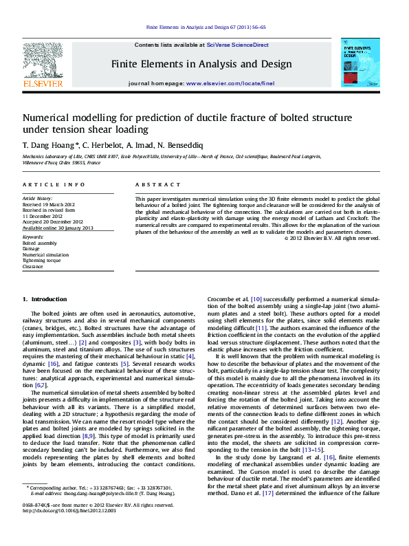 Pdf Numerical Modelling For Prediction Of Ductile Fracture Of Bolted