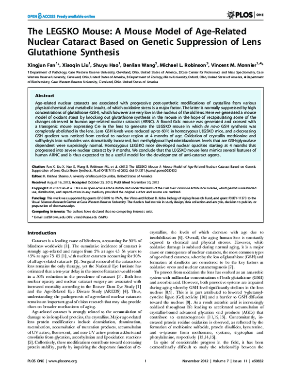 (PDF) The LEGSKO Mouse: A Mouse Model of Age-Related Nuclear Cataract ...