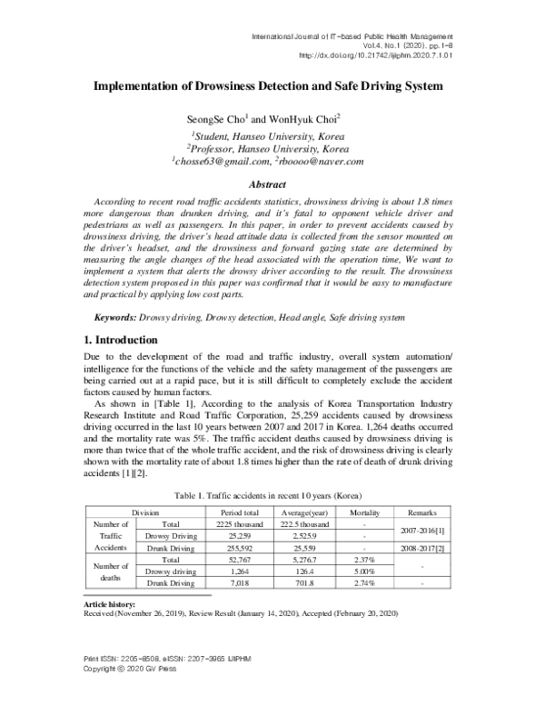 Pdf Implementation Of Drowsiness Detection And Safe Driving System