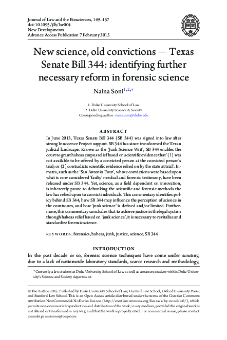 (PDF) New science, old convictions - Texas Senate Bill 344: identifying ...