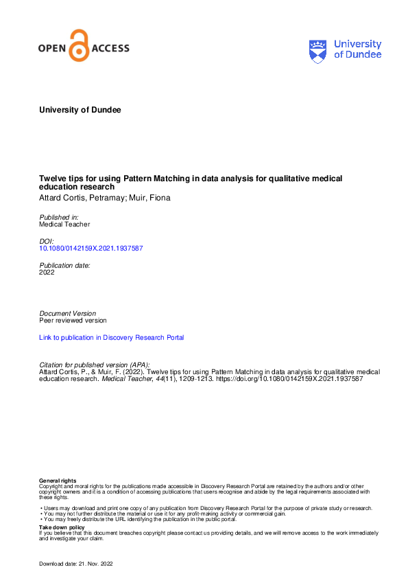 Pdf Twelve Tips For Using Pattern Matching In Data Analysis For