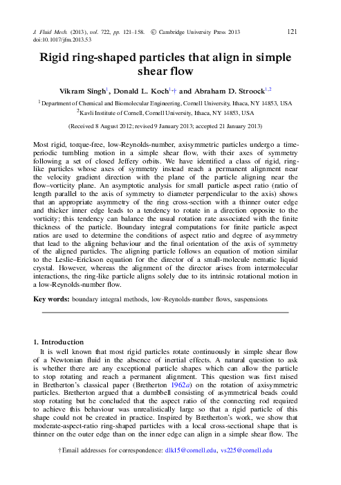 (PDF) Rigid ring-shaped particles that align in simple shear flow