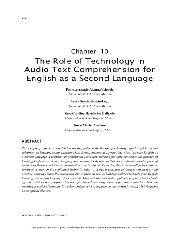 (PDF) The Role of Technology in Audio Text Comprehension for English as ...