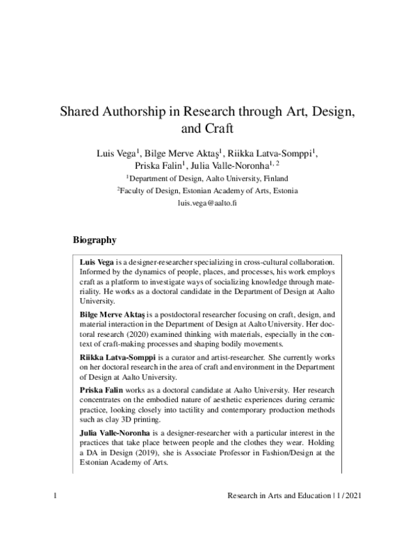 (PDF) Shared Authorship in Research through Art, Design, and Craft