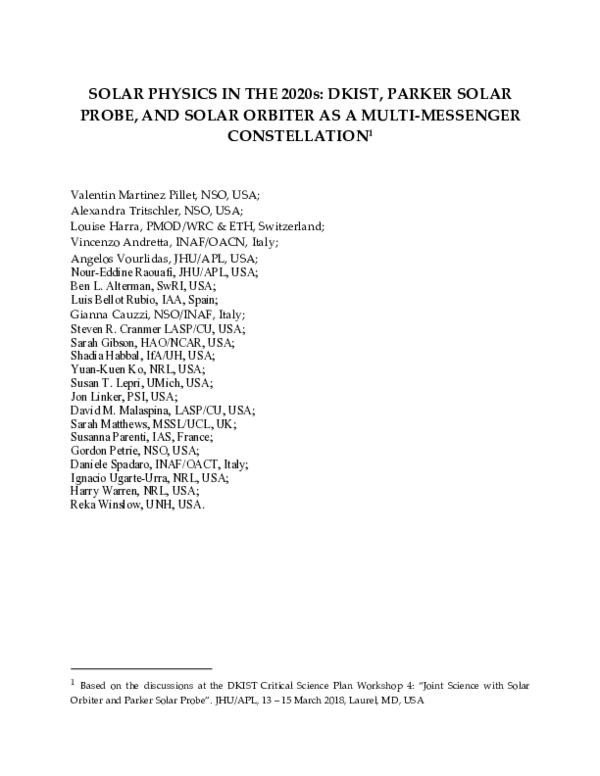 (PDF) Solar physics in the 2020s: DKIST, parker solar probe, and solar ...