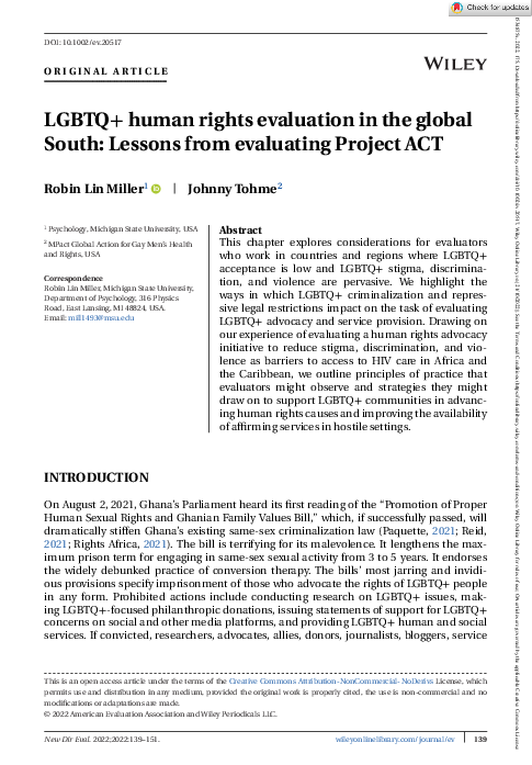 (PDF) LGBTQ+ human rights evaluation in the global South: Lessons from ...