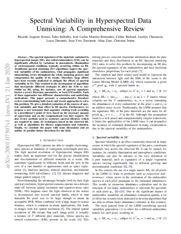 Pdf Spectral Variability In Hyperspectral Data Unmixing A Comprehensive Review