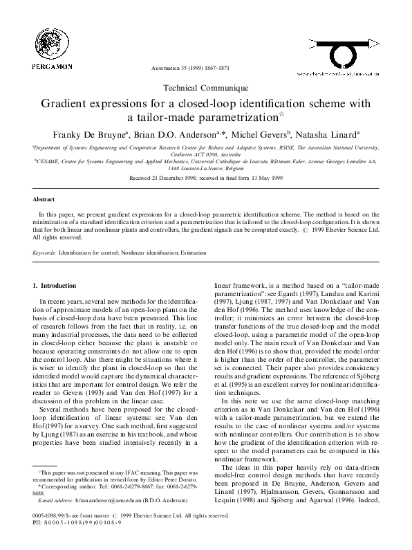 (PDF) Gradient expressions for a closed-loop identification scheme with a tailor-made ...