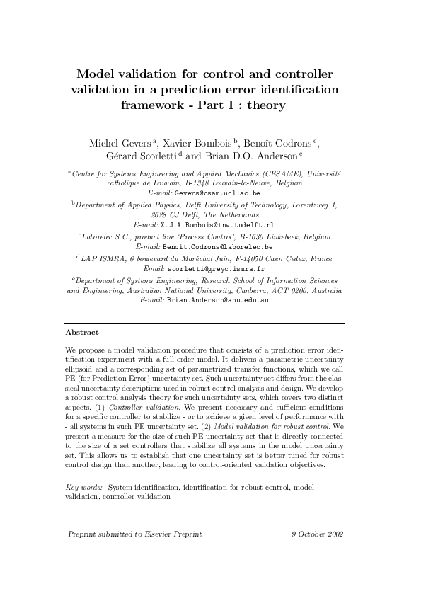(PDF) Model validation for control and controller validation in a prediction error ...