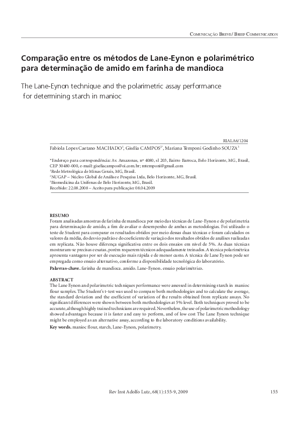(PDF) The Lane-Eynon technique and the polarimetric assay performance ...