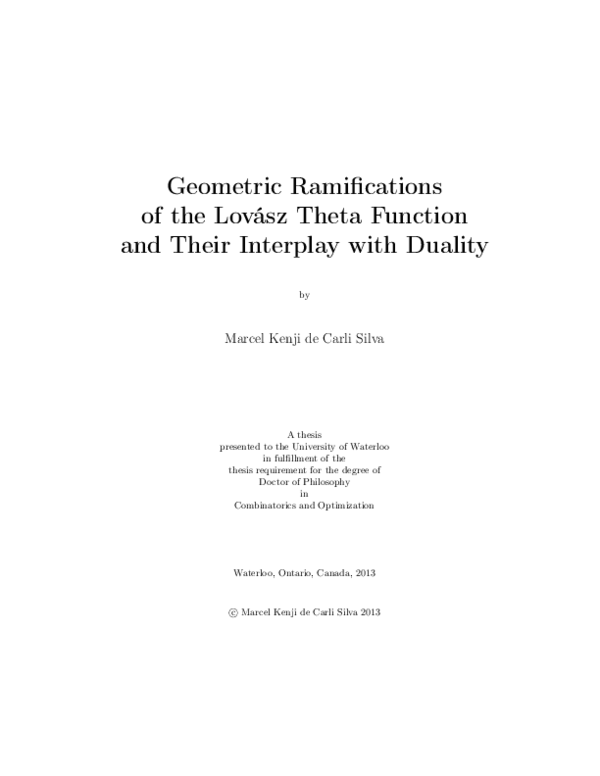(PDF) Geometric Ramifications of the Lovász Theta Function and Their ...