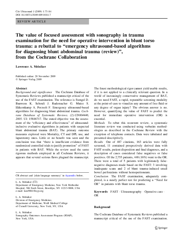 (PDF) The value of focused assessment with sonography in trauma ...