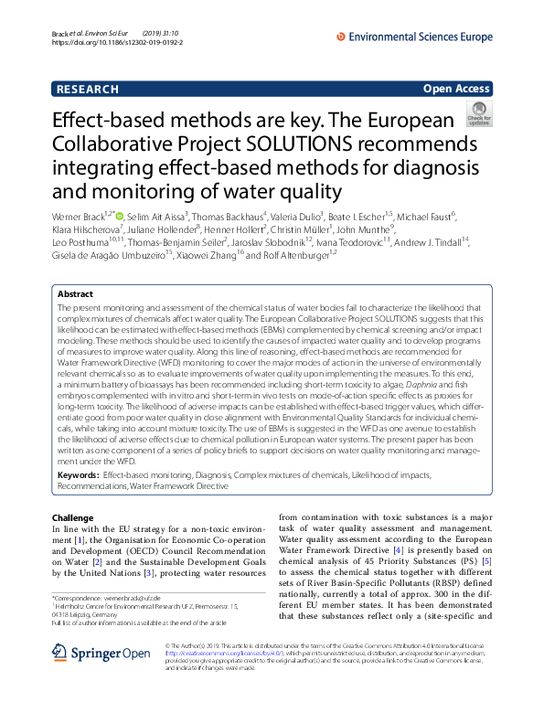 (PDF) Effect-based methods are key. The European Collaborative Project ...