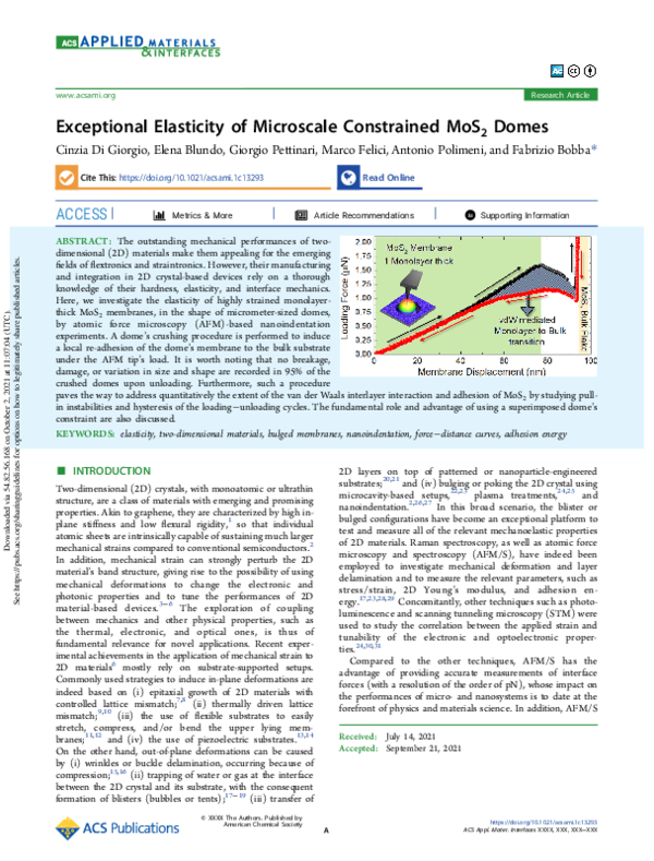 (PDF) Exceptional Elasticity of Microscale Constrained MoS2 Domes | Giorgio Pettinari - Academia.edu