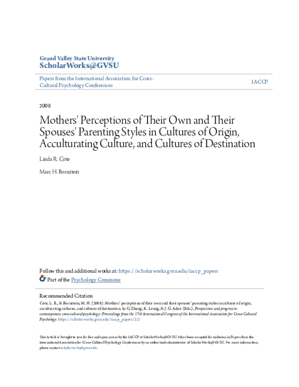 (PDF) Mothers' Perceptions of Their Own and Their Spouses' Parenting ...