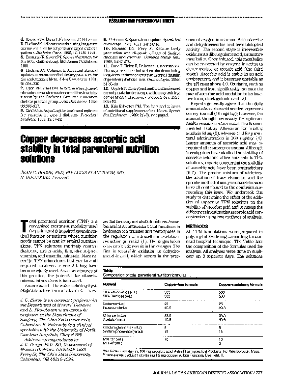 (PDF) Copper Affects Ascorbic Acid in TPN Solutions