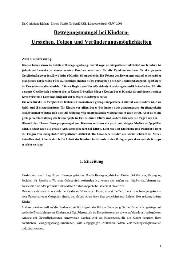(PDF) Richard-Elsner, Christiane (2003): Bewegungsmangel bei Kindern ...