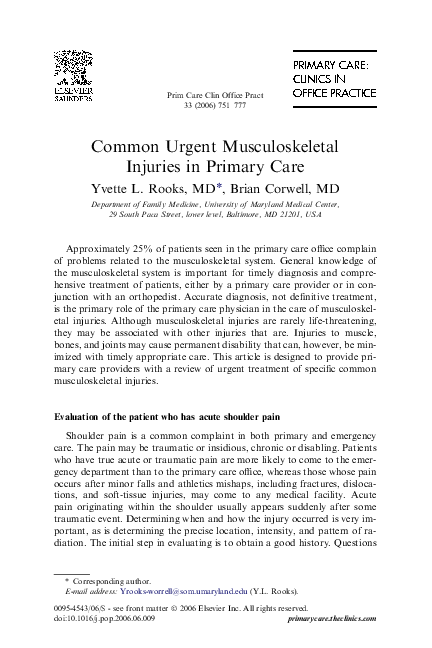 (PDF) Common Urgent Musculoskeletal Injuries in Primary Care