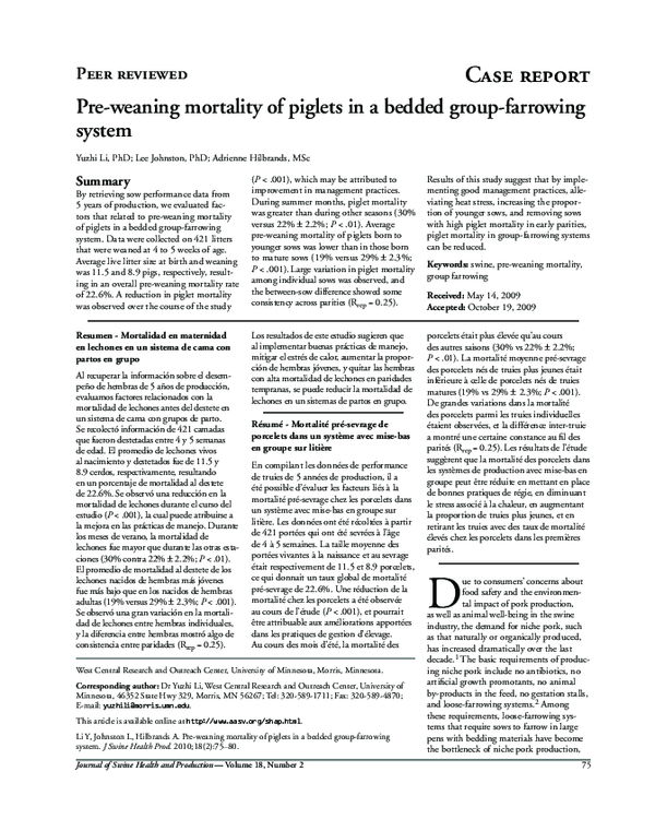 (PDF) Pre-weaning mortality of piglets in a bedded group-farrowing system
