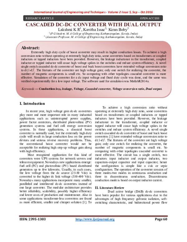 (PDF) Cascaded DC-DC Converter with Dual Output | kavitha issac - Academia.edu