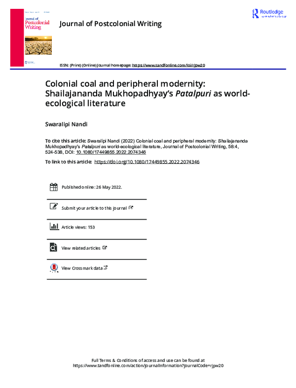 (PDF) Colonial coal and peripheral modernity: Shailajananda ...
