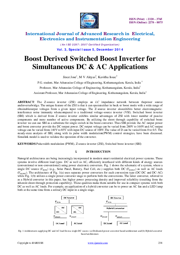 Boost Derived Switched Boost Inverter forSimultaneous DC & AC Applications