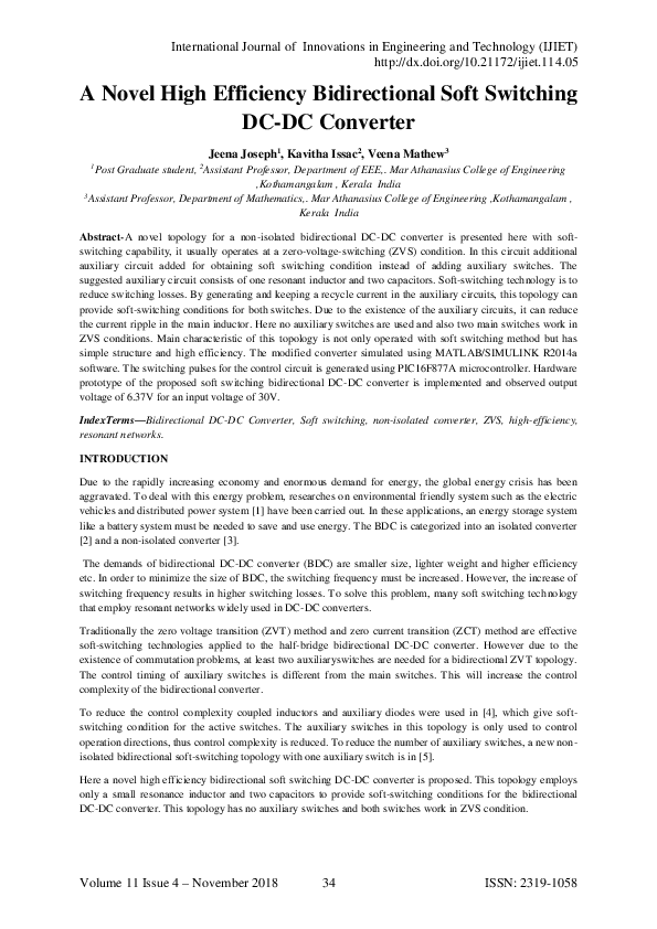 (PDF) A Novel High Efficiency Bidirectional Soft Switching DC-DC Converter | kavitha issac ...