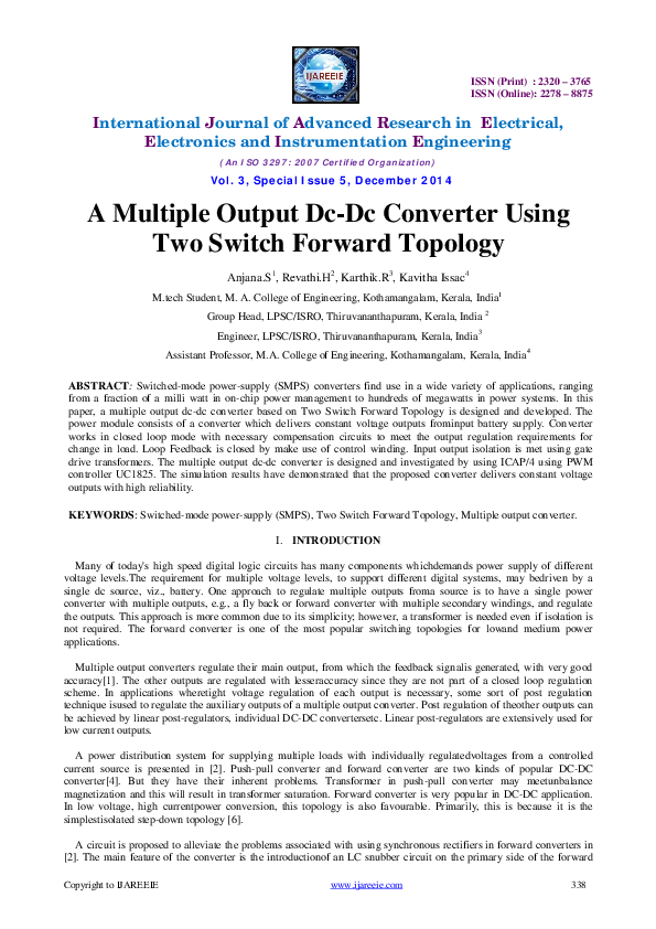 Pdf A Multiple Output Dc Dc Converter Usingtwo Switch Forward Topology