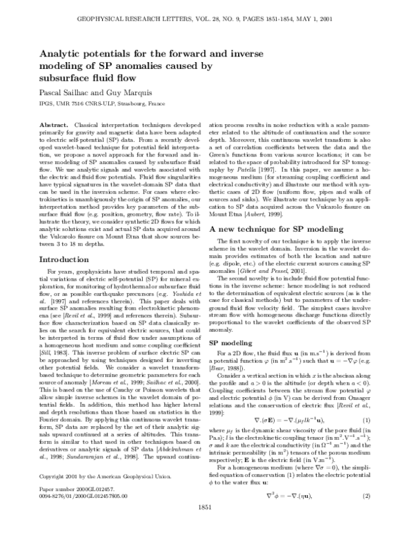 Pdf Analytic Potentials For The Forward And Inverse Modeling Of Sp Anomalies Caused By