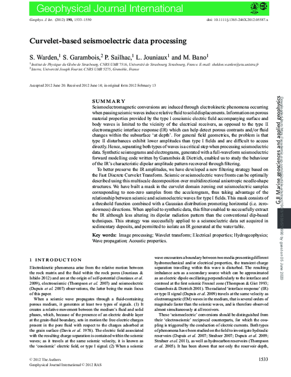 (PDF) Curvelet-based seismoelectric data processing