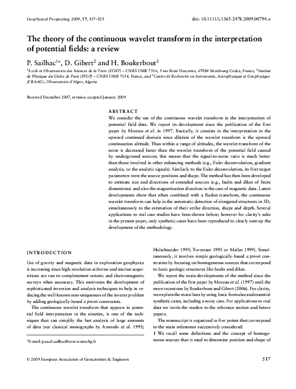 (PDF) The theory of the continuous wavelet transform in the interpretation of potential fields ...