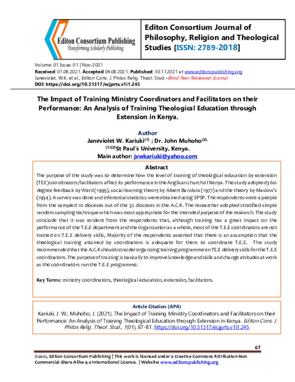 (PDF) The Impact of Training Ministry Coordinators and Facilitators on ...