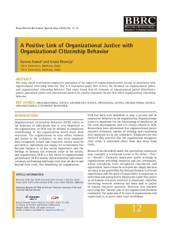 (PDF) A Positive Link of Organizational Justice with Organizational Citizenship Behavior