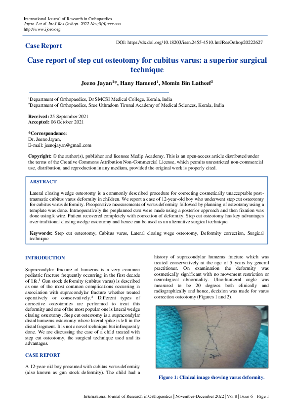 (PDF) Case report of step cut osteotomy for cubitus varus: a superior ...
