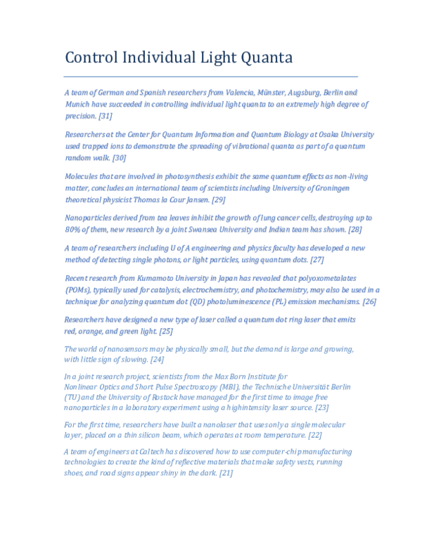 (PDF) Control Individual Light Quanta