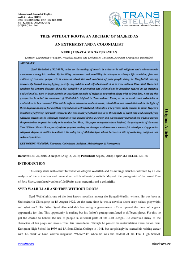 (PDF) Tree Without Roots, An Archaic of Majeed as an Extremist and a ...