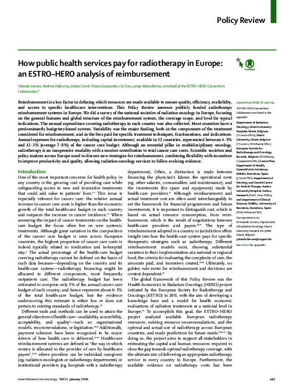 (PDF) How public health services pay for radiotherapy in Europe: an ...