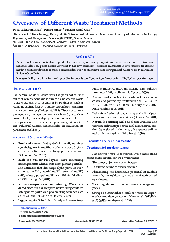 (PDF) Overview of Different Waste Treatment Methods
