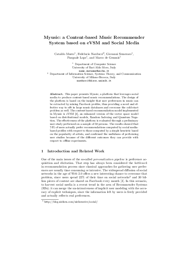 (PDF) Myusic: a Content-based Music Recommender System based on eVSM ...