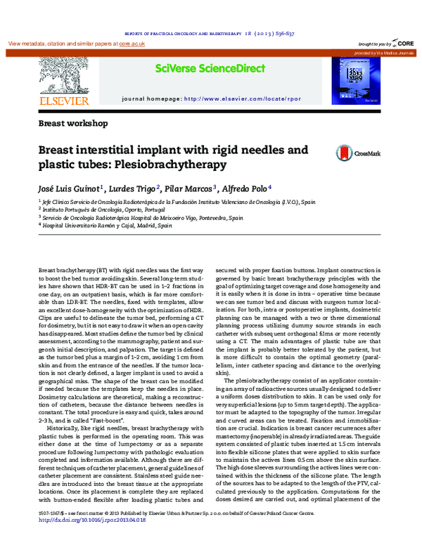 (PDF) Breast interstitial implant with rigid needles and plastic tubes ...